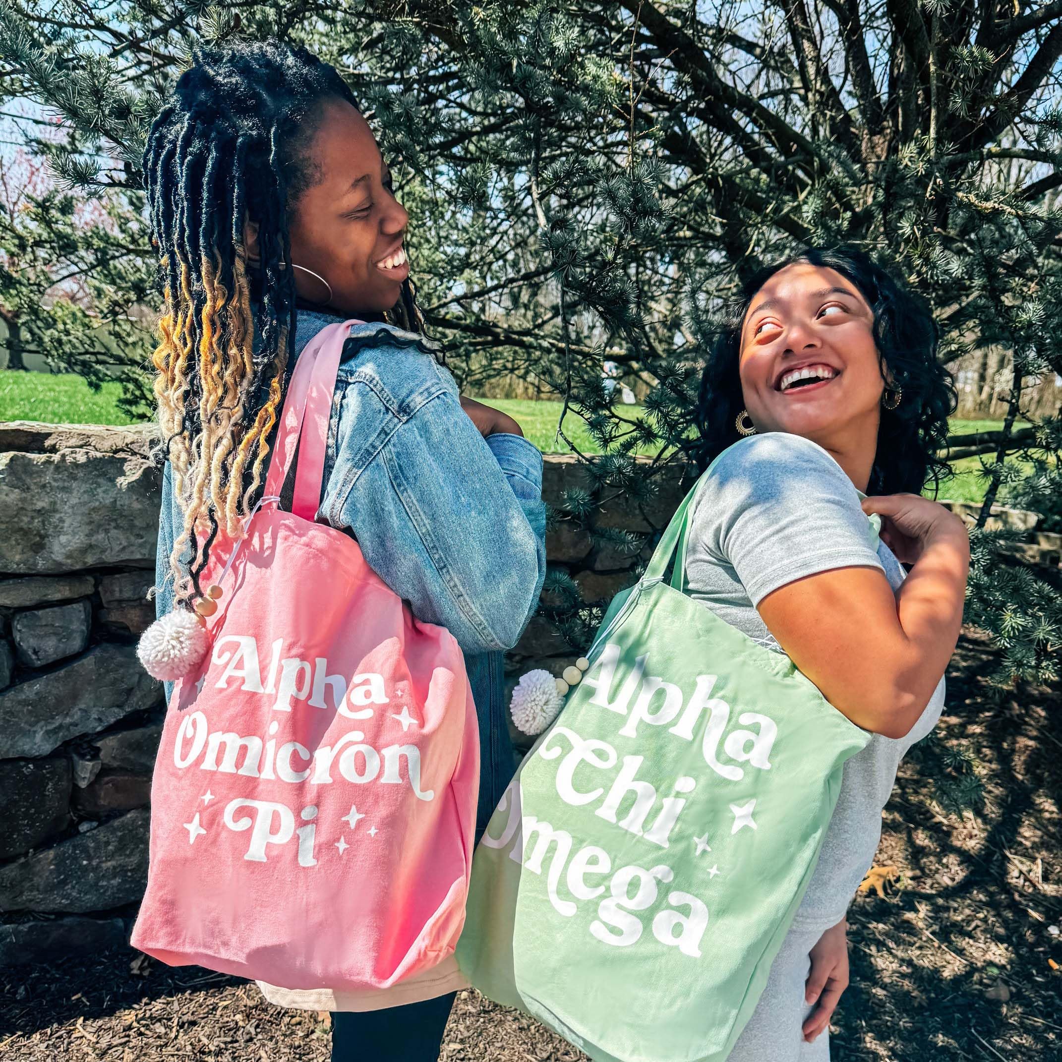 Sorority Shop Alpha Omicron Pi Retro Pom Pom Tote Bag