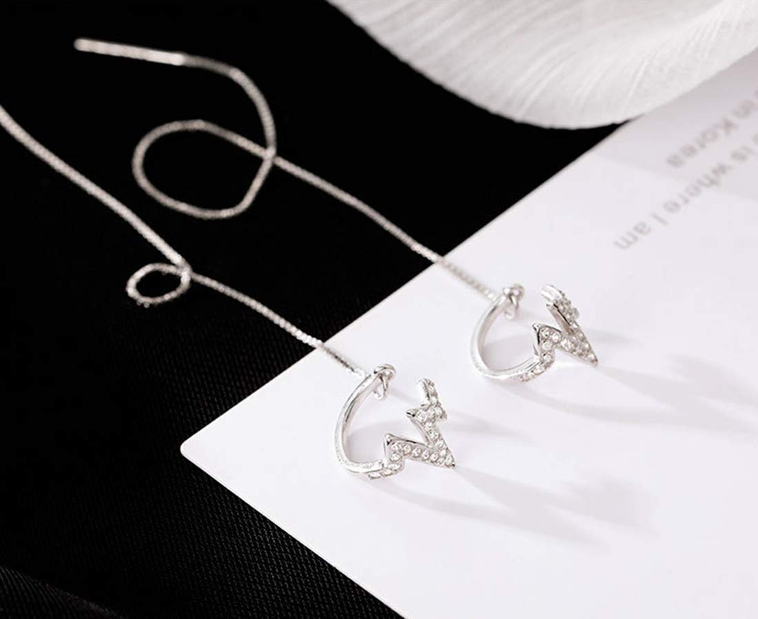 SLUYNZ 925 Sterling Silver CZ Wave Cuff Earrings Chain for Women Teens Crawler Earrings Climber Earrings
