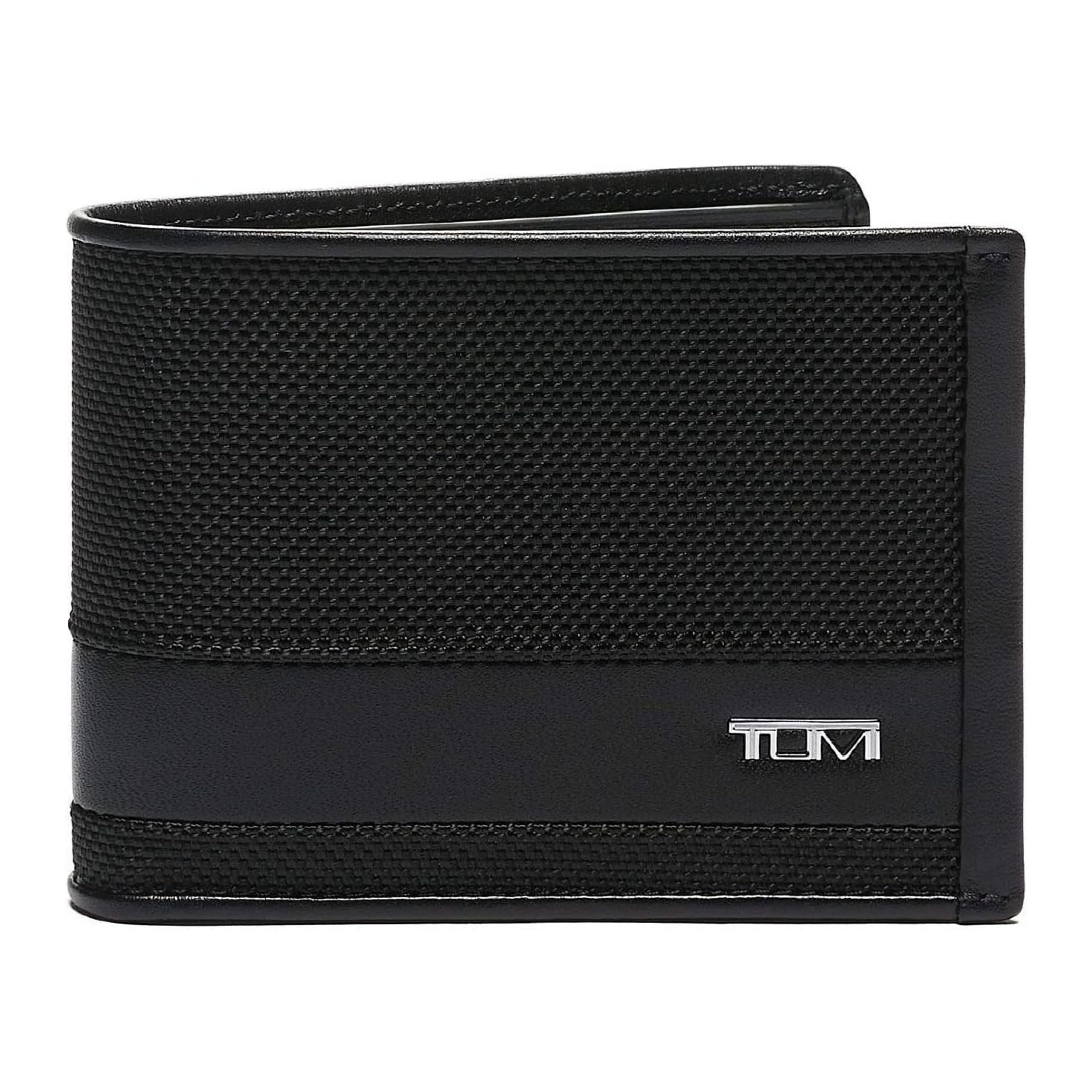 TUMI - Alpha Double Billfold - Ballistic Nylon Wallet - Secure, Durable Wallet - Hidden Card Pocket - 3.4" X 4.4" X 0.6" - Anthracite/Brown