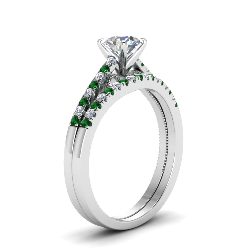 Vintage 2.8 Ct Round Cut White & Green Diamond Solitaire Milgrain Wedding Ring Set in 925 Sterling Silver White Gold Finish (Silver, 6.5)