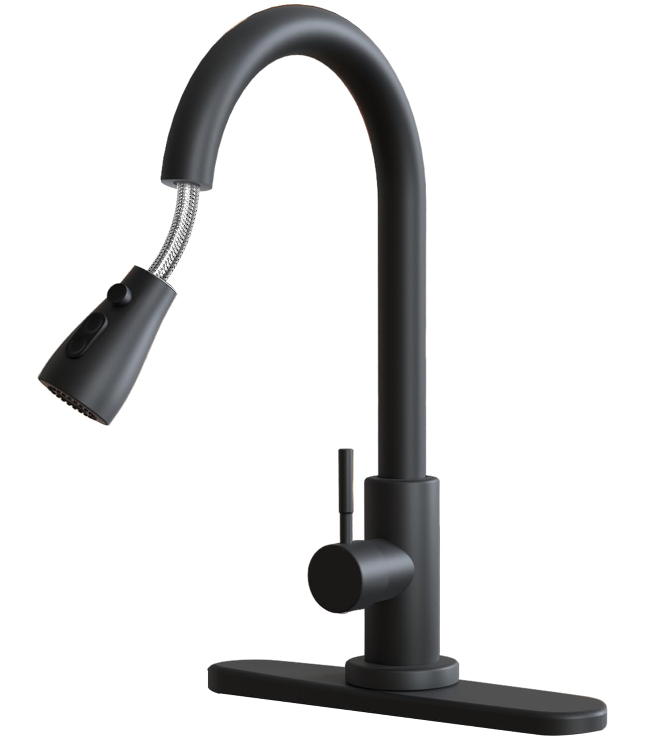 RBSTOSTO Black Kitchen Faucets-Kitchen Sink Faucet -Kitchen Faucet with Pull Down Sprayer-Stainless Steel-with Deck Plate 16 Inches RB999