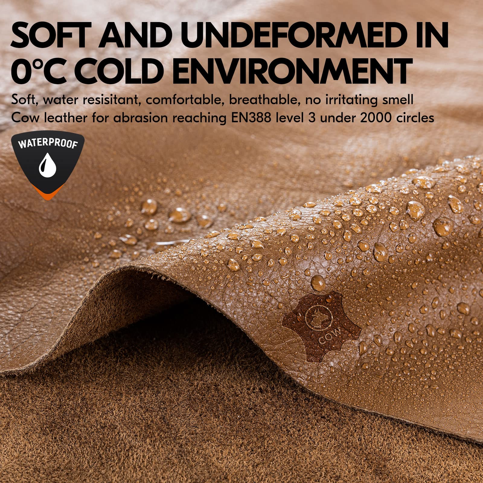 Vgo... 1Pair 0℃/32°F Winter Cow Grain Leather Work Gloves, Cold Weather Waterproof Safety Work Gloves(Size XL,Brown,CA9597FLWP)