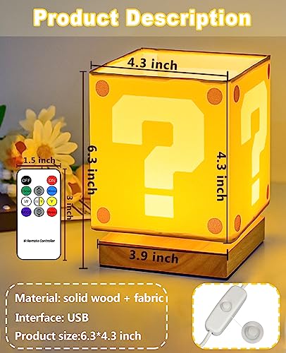 NESIMY Super Bros Table Lamp Night Light for Kids Question Block Decor NightLight Merchandise As Toys Gifts for Kids and Fans