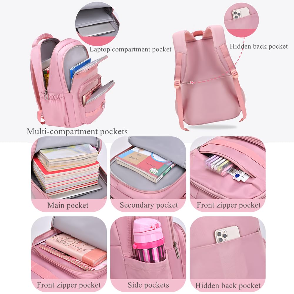 Mildame Kids Backpack for School with Kawaii Pin Elementary School Boys and Girls Lightweight Bookbags Solid Color Aesthetic School Bags