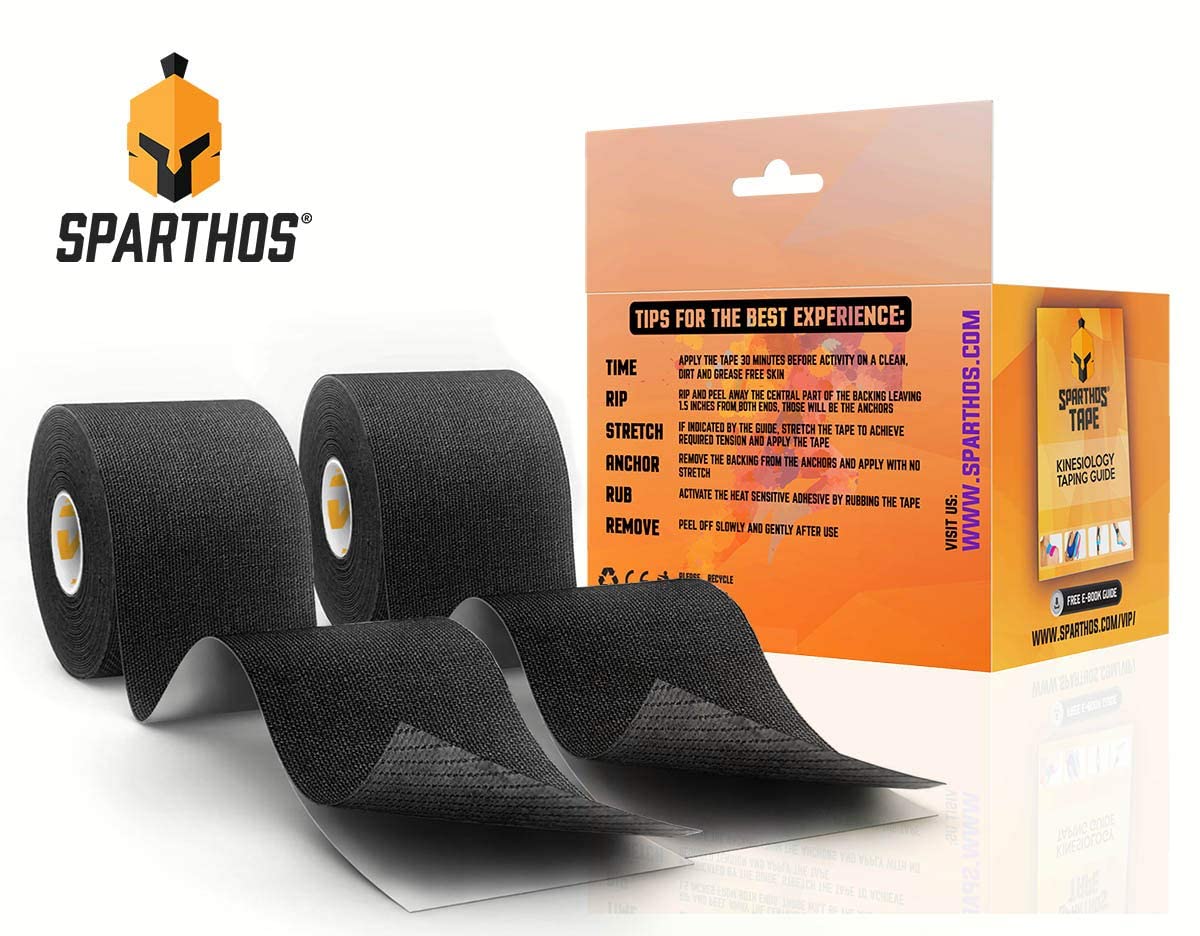Sparthos Kinesiology Tape [Midnight Black - Pack of 2] + Sparthos Ice Packs for Injuries [Size Medium + Cover]