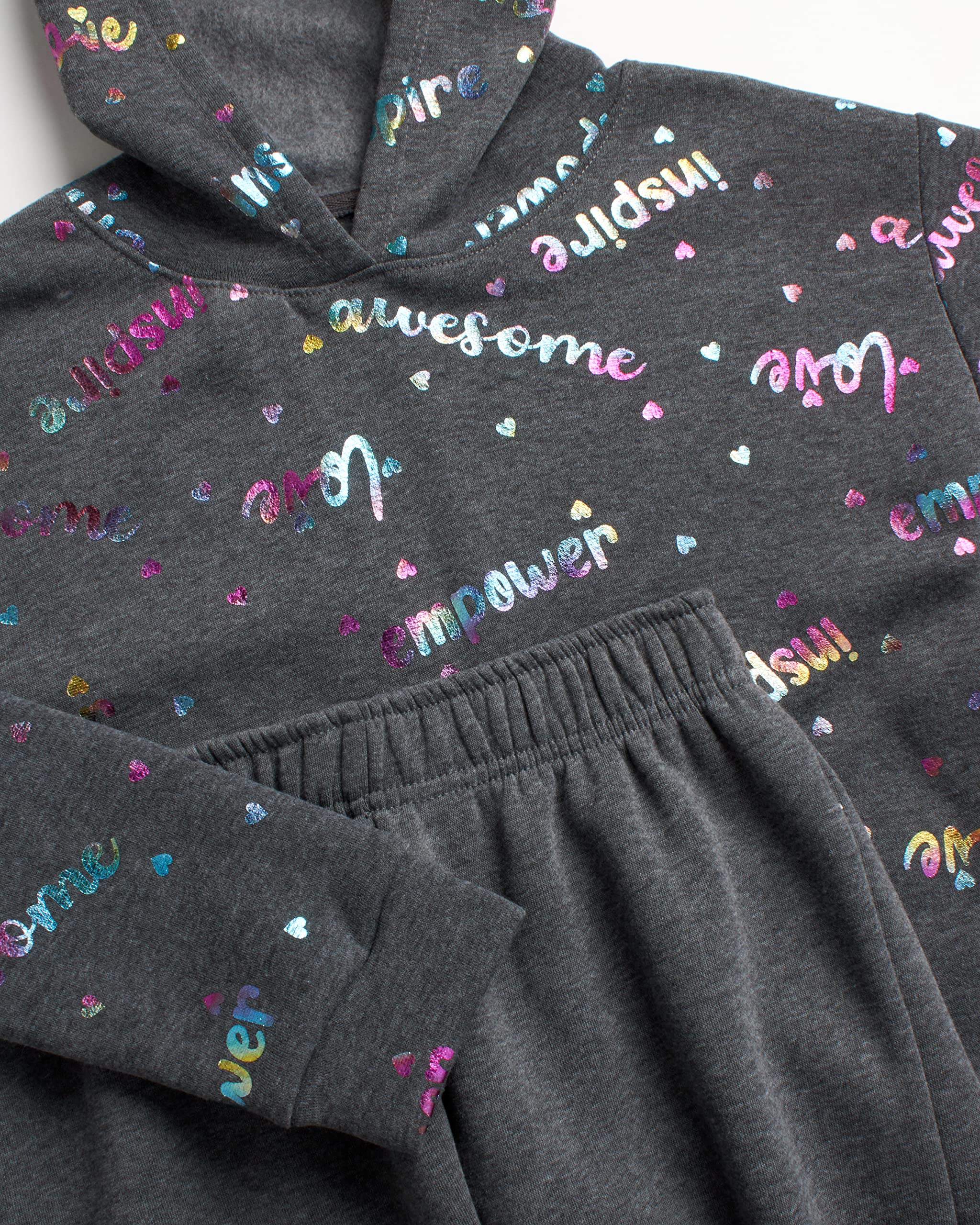 RBX Girls' Active Sweatsuit Set - 2 Piece Fleece Hoodie Sweatshirt and Jogger Pants (Size: 7-16), Size 10/12, Charcoal Inspire