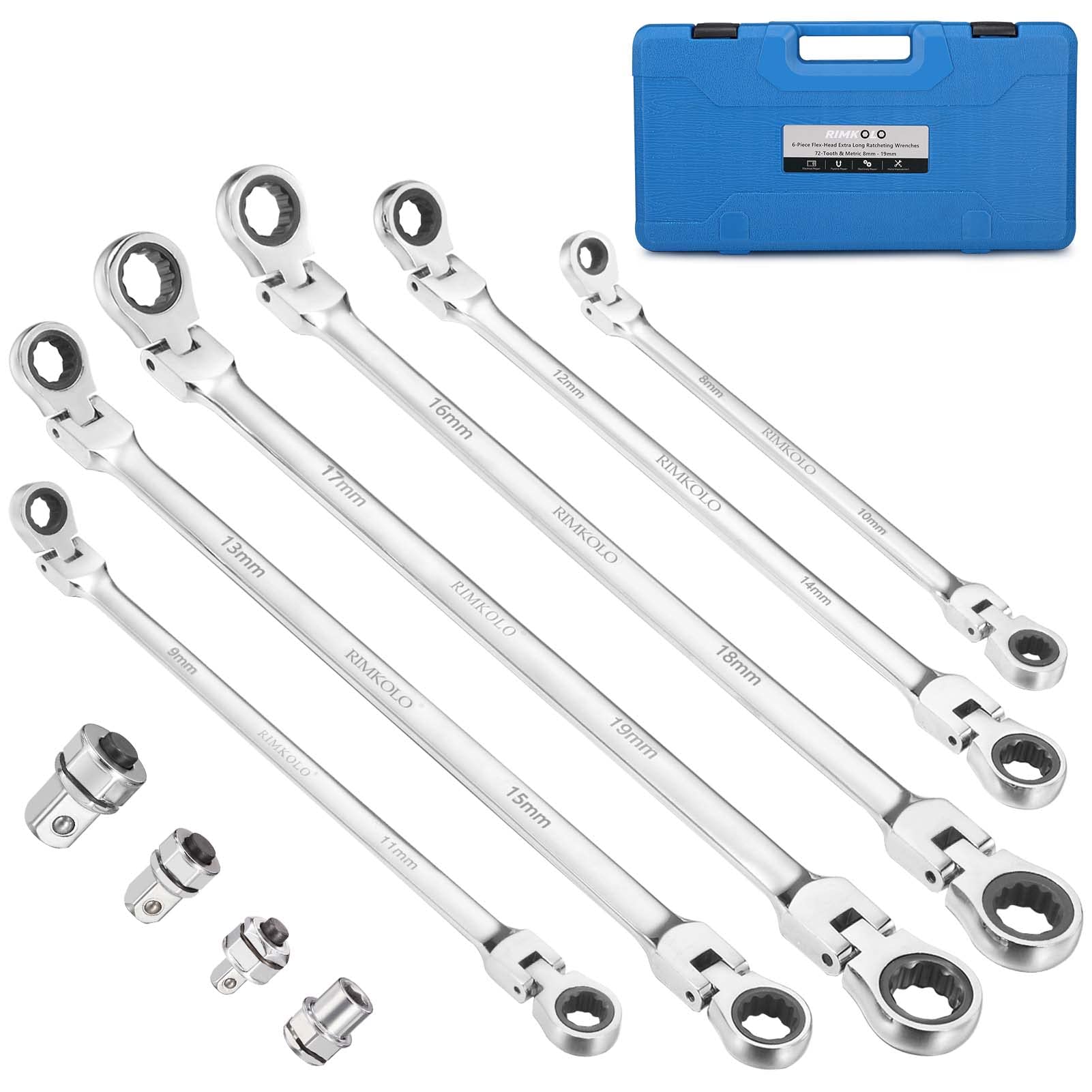 RIMKOLO 6-Piece Flex Handle Breaker Bar Set 1/4" 3/8" 1/2" Drive with 4" 5" 6" Extension Bars