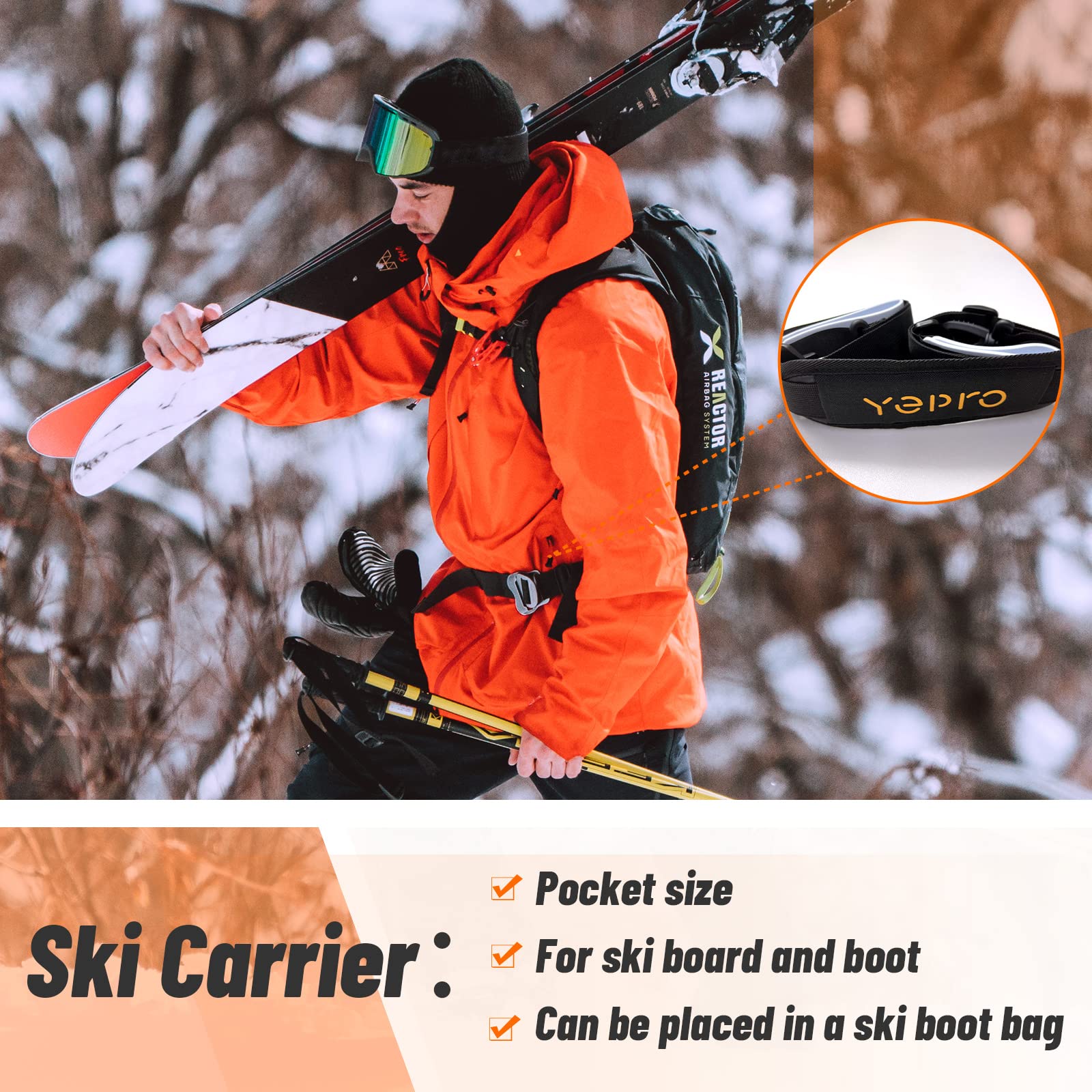 Yepro Ski Strap and Pole Carrier Adjustable Shoulder Ski Carrier Strap Ski Accessories for Transport Your Ski Gear Everywhere