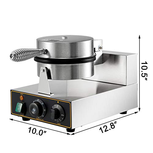 VBENLEM Commercial Round Waffle Maker Nonstick 1100W Stainless Steel 110V Temperature and Time Control, Suitable for Restaurant Bakeries Snack Bar Family, Non-rotated