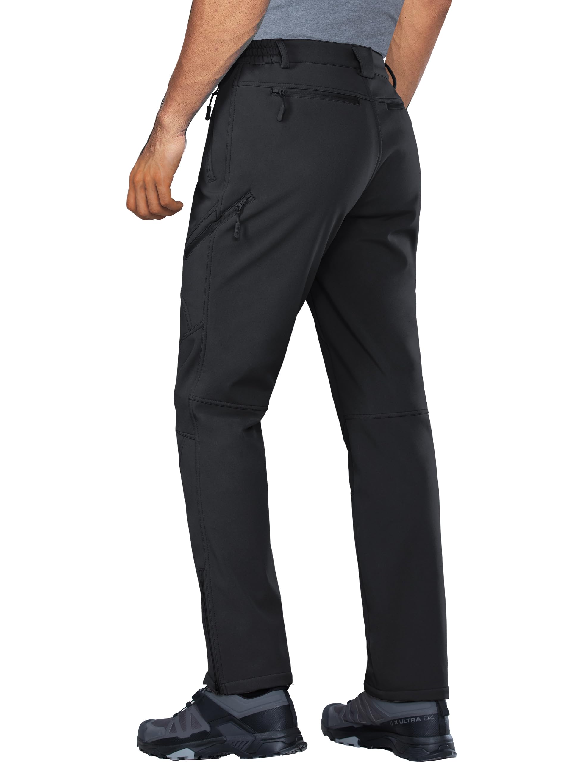 Stlight Mens Snow Ski Water Repellent Softshell Pants for Winter Hiking Fleece Lined Bottom Leg Zipper with 6 Zip Pockets(Black 34W/30L)