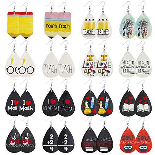 School Earrings, Cute Leather Lightweight Creative I Love Math Teardrop Pencil Dangle Zinc Earrings School Gifts for Women And Students