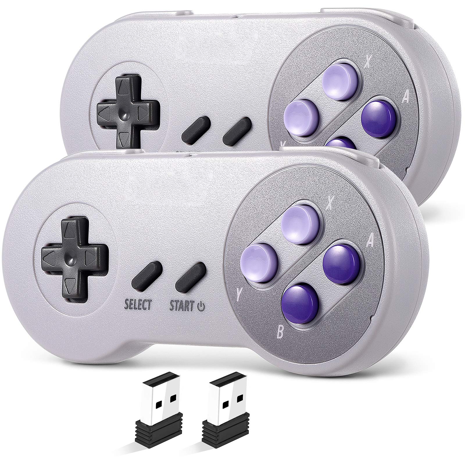 SAFFUN (2 Pack) 2.4GHz Wireless USB SNES Style Controller Compatible with Super Retro Games, Game pad for Windows PC Mac Linux Raspberry Pi Emulator [Rechargeable] [Plug & Play]