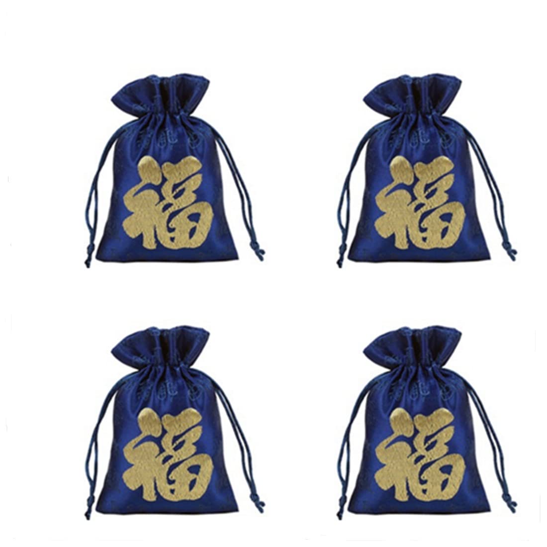 pankdream 5Pcs Good Luck Fortune Gift Bags Drawstring Bag Chinese Silk Embroidered Brocade Bag Damask Jewelry Product Packing Pouch Christmas/Wedding Gift Bag,Royal Blue