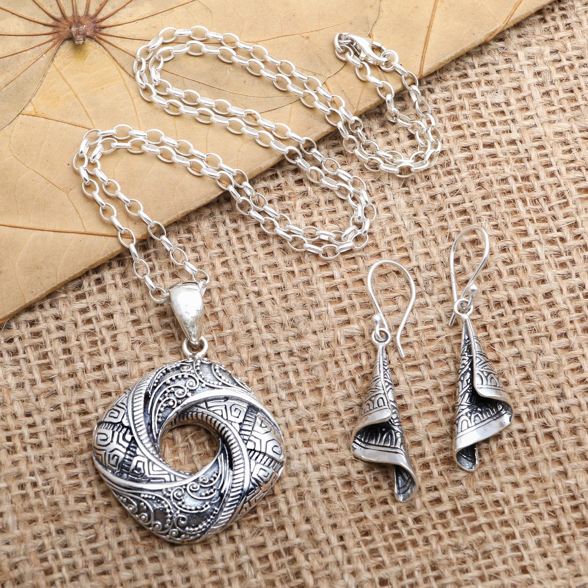 NOVICA .925 Sterling Silver Dangle Earrings 'Shining Songket'