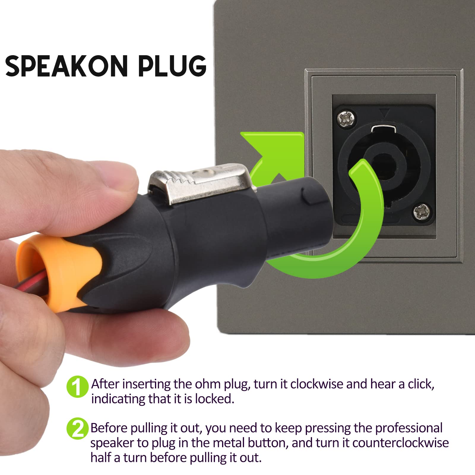 Speakon to 1/4" TS Male Speaker Cables 25FT 2PCS Professional 14 Gauge AWG Wire Audio Amplifier Connection Cord DJ/PA Speaker Cable Wire