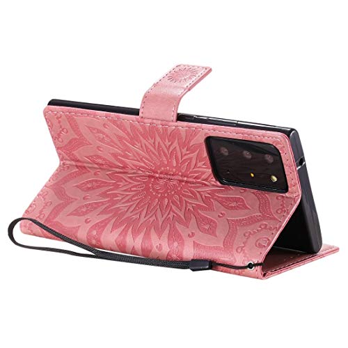 Mobile Phone Case Bag for Samsung Galaxy Note20 Ultra 5G Sun Embossing Pattern Horizontal Flip Leather Case with Card Slot & Holder & Wallet & Lanyard Back Cover Case (Color : Pink)