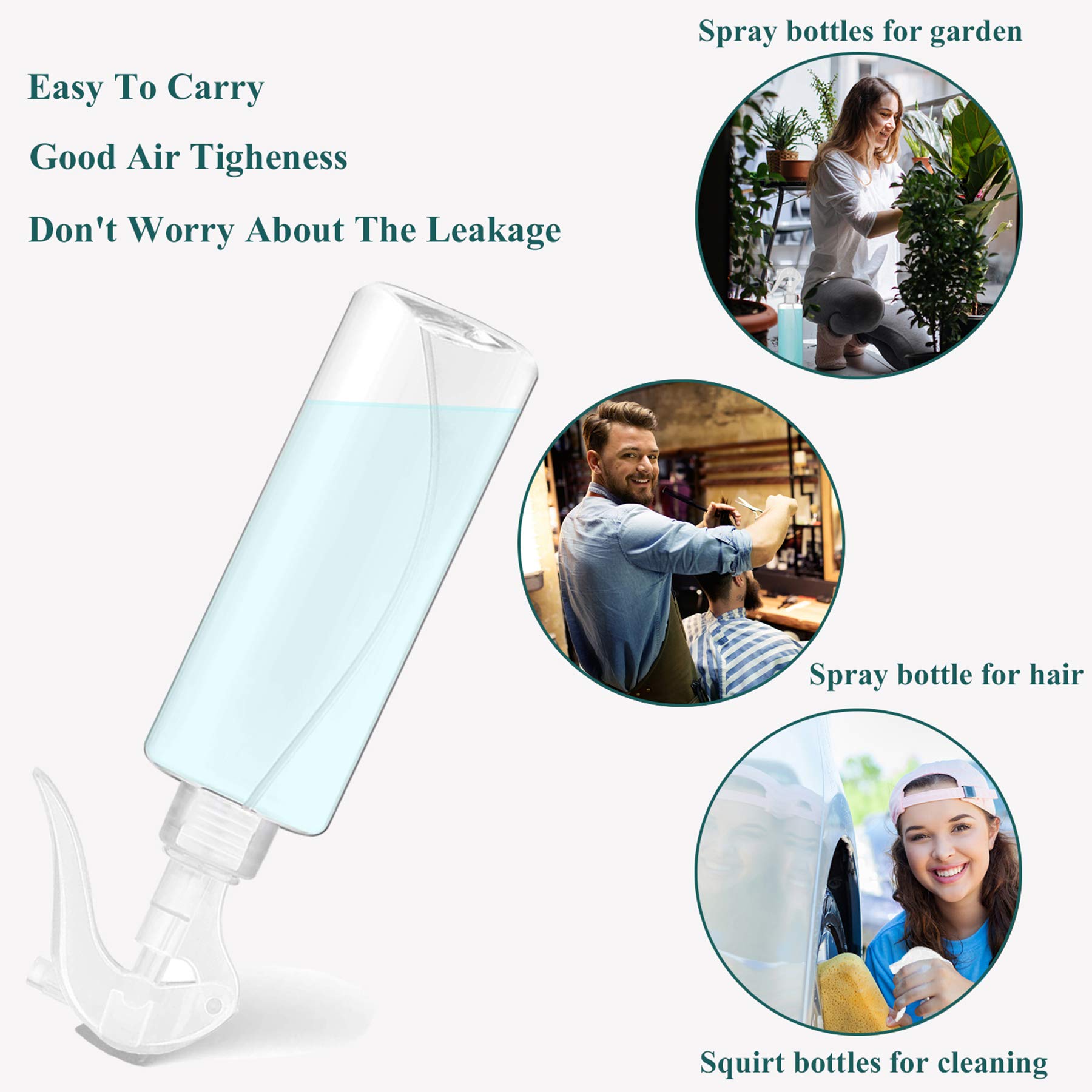 Plastic Empty Spray Bottles 8 oz(8Pack) Clear Hair Mister Spray Bottles Leak Proof Plant Water Spray Bottle Trigger Squirt Bottles for Cleaning Solutions,Essential Oils,Gardening with 2 Funnels