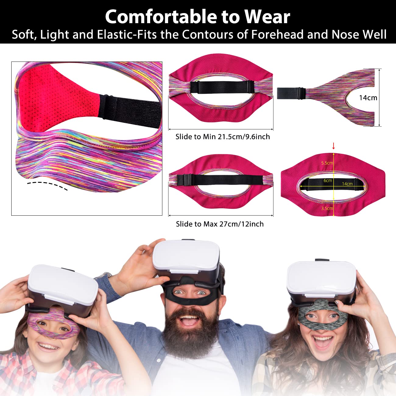 VR Masks Sweat Band, Breathable and Sweat Wicking,Eye Mask Cover for VR,Adjustable Size VR VR Eye Mask for Oculus Quest 2, HTC Vive, Gear,PS,VR Workouts (3PCS)