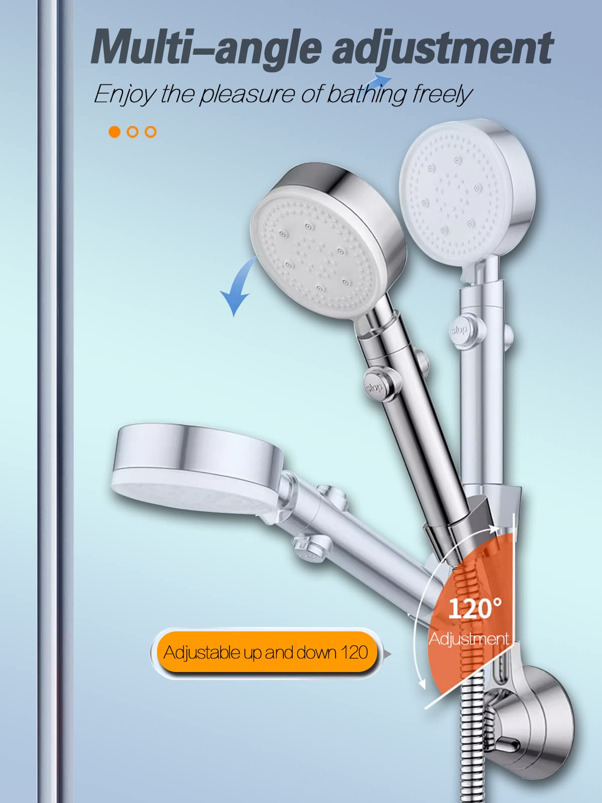 Shower Head Holder - Flexible Shower Head Holder Adjustable Vacuum Suction Cup Shower Head Wall Mount Holder for Hand Held Shower Head (Adhesive Sticker Provided) (Chrome)