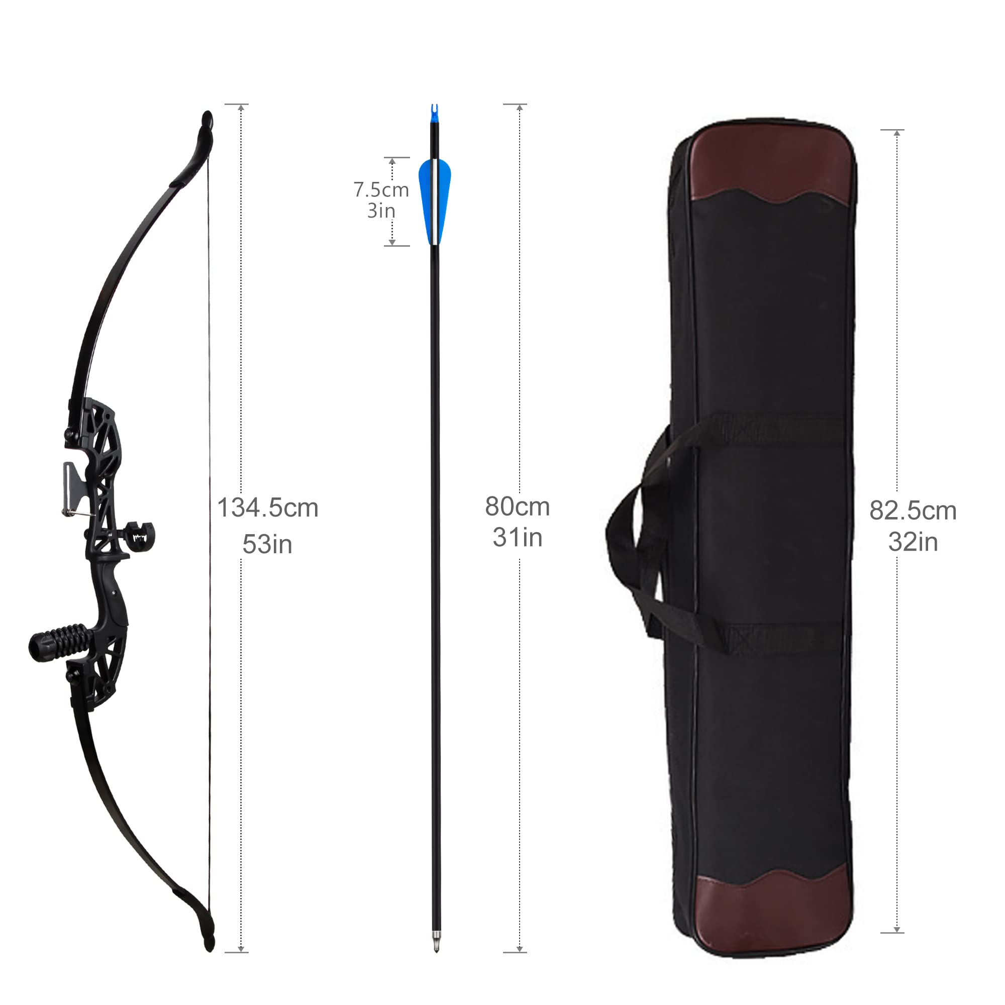 The7boX 40lb 53" Archery Set,Recurve Bows for Adults Right Hand with 6 Mixed Carbon Arrows, 3 Broadheads, Arrow Holder, Single Needle Sight for Beginner Outdoor Hunting and Target Practice