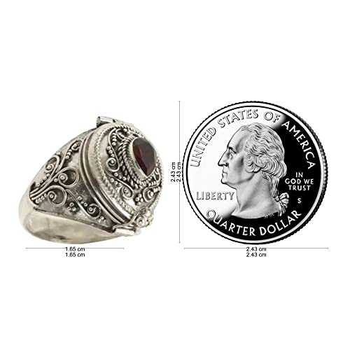 NOVICA Artisan Handcrafted .925 Sterling Silver Garnet Solitaire Locket Ring Red Single Stone Indonesia Birthstone 'Secret Love'