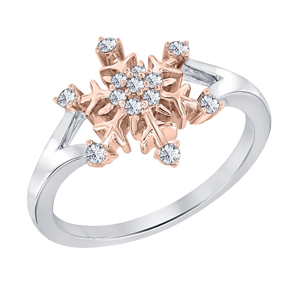 RUDRAFASHION Round Cut Dia Two-Tone Gold Over .925 Sterling Silver Frozen 2 Snowflake Engagement Ring For Women's (11)
