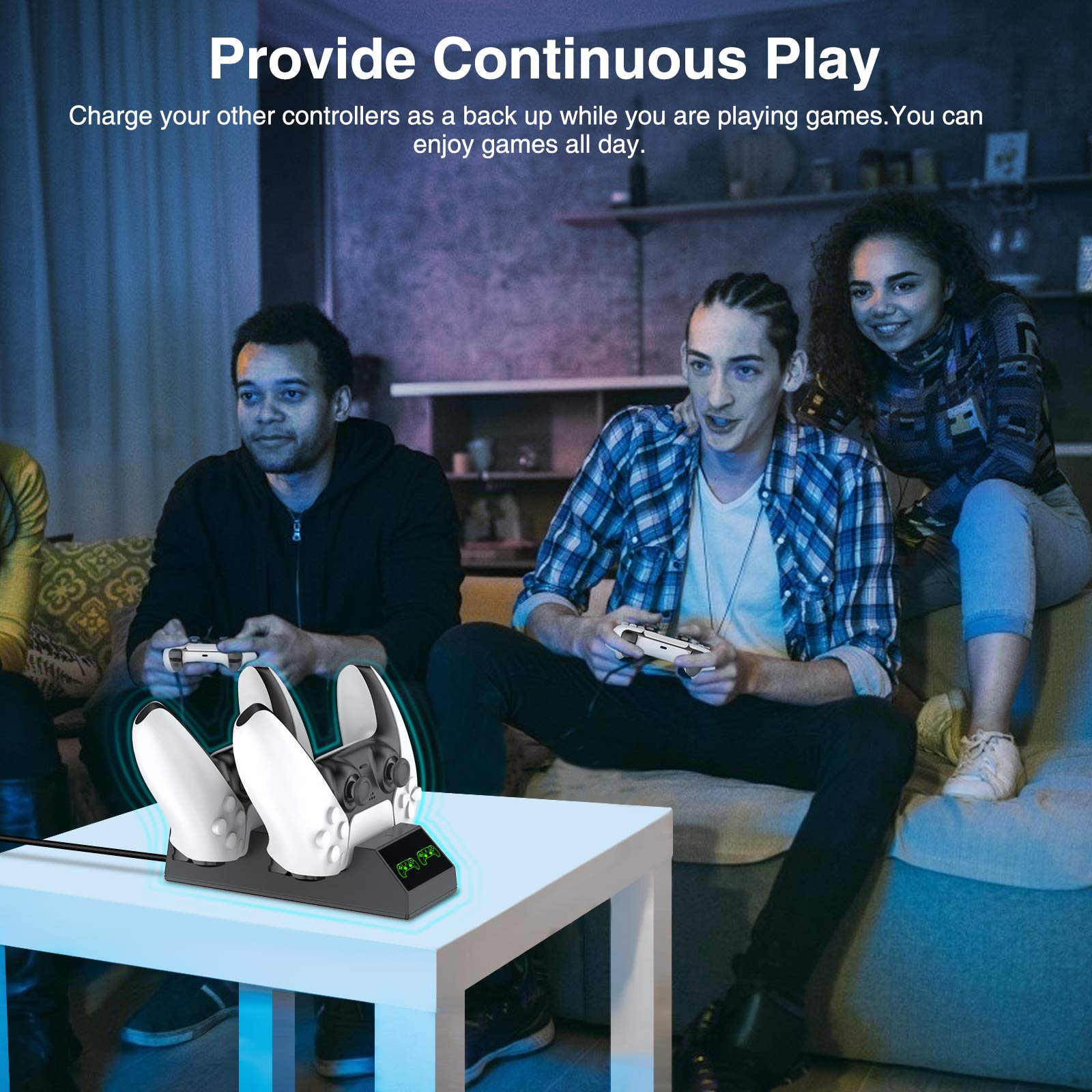 PS5 Controller Charger Station Compatible with Upgraded Playstation 5 Dualsense Controller, DinoFire USB Type-C Fast PS5 Controller Dual Charging Dock Station with 2 Type-C Connectors & LED Indicators