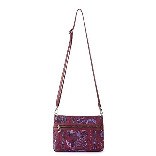 Sakroots Womens Sakroots Campus Mini Crossbody in Canvas, Burgundy Spirit Desert, One Size US