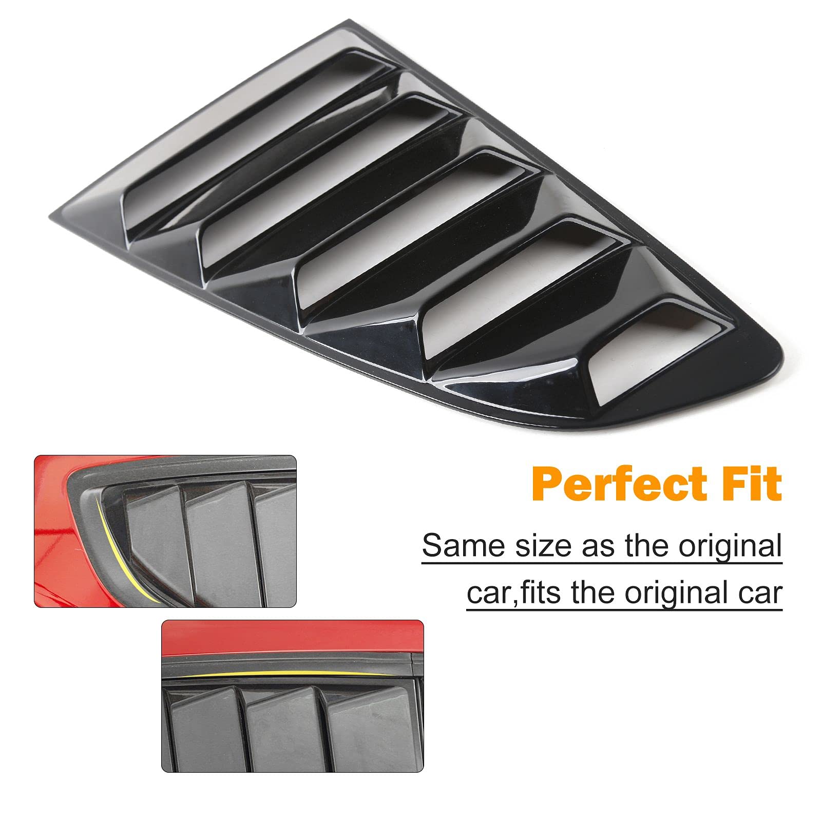 RT-TCZ Rear Quarter Side Window Scoop Louvers Sun Shade Cover Wind Vent Air Deflector Decoration Exterior Accessories for Ford Mustang 2015-2022,2PCS (Black)