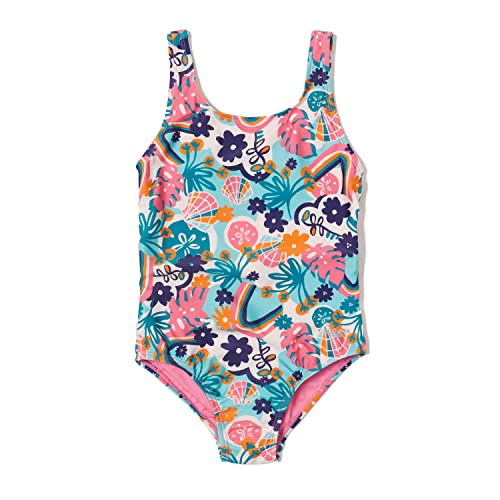 Speedo Girls' Standard Swimsuit One Piece High Neck Strappy Back, Rainbow Garden, 7