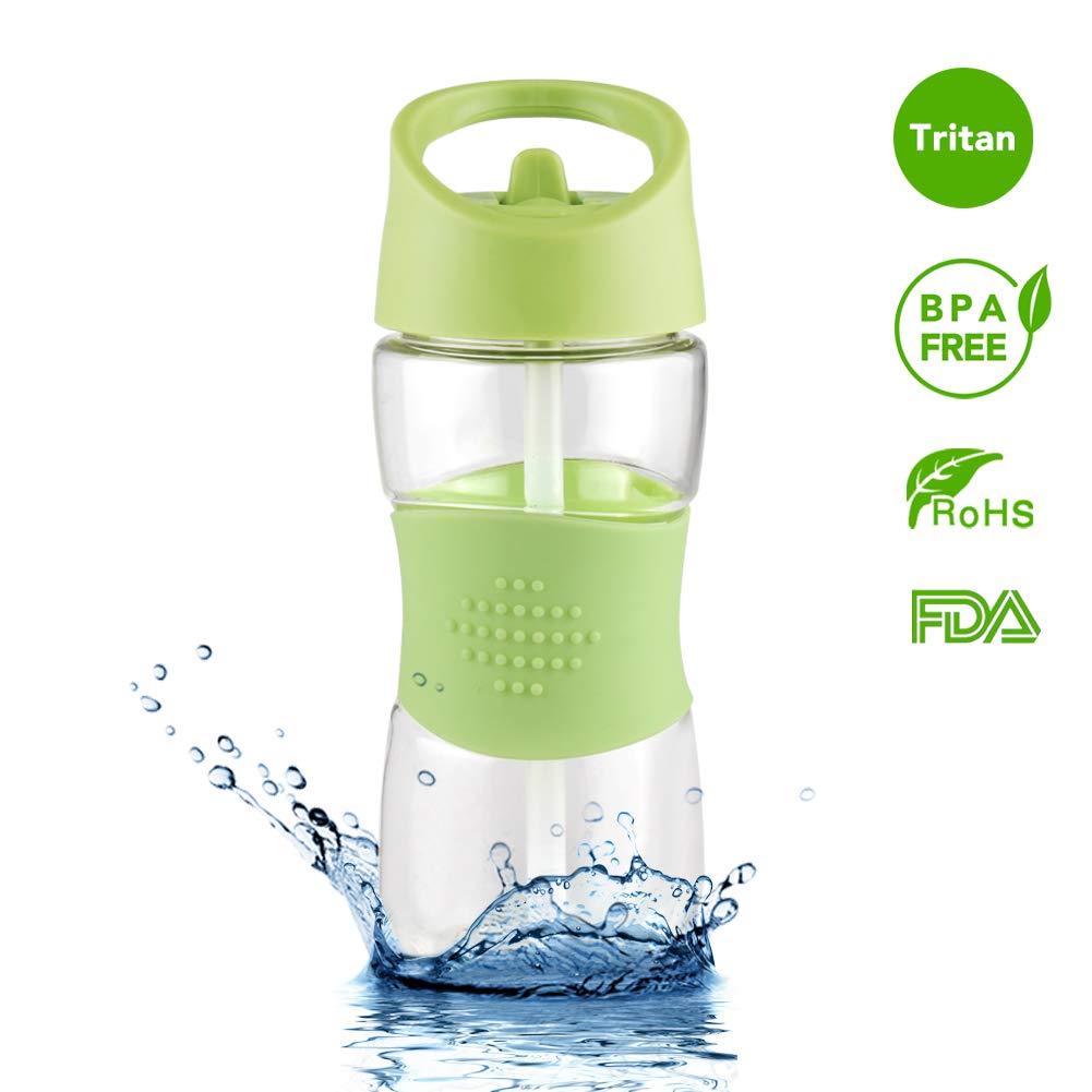 Sivaphe 12 oz Kids Water Bottle with Straw Leak Proof Boy and Girl Drinking Jug, Tritan Platic Small Clear Drinking Bottle for School Yellow