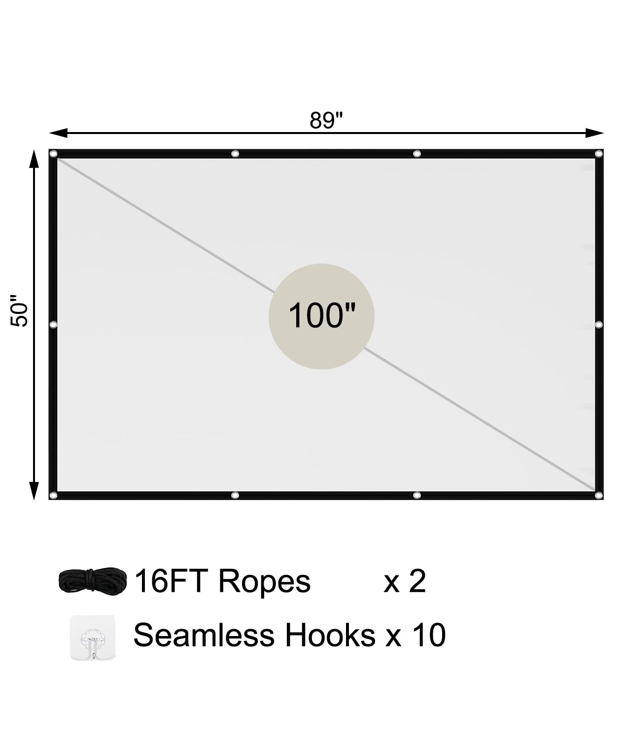 Projector Screen 100 Inch, Foldable Wrinkle Free Movies Screen Wall Mount, 16:9 4K Rear Front Projection Screen with Hooks Ropes, Easy to Set up for Backyard Home Theater