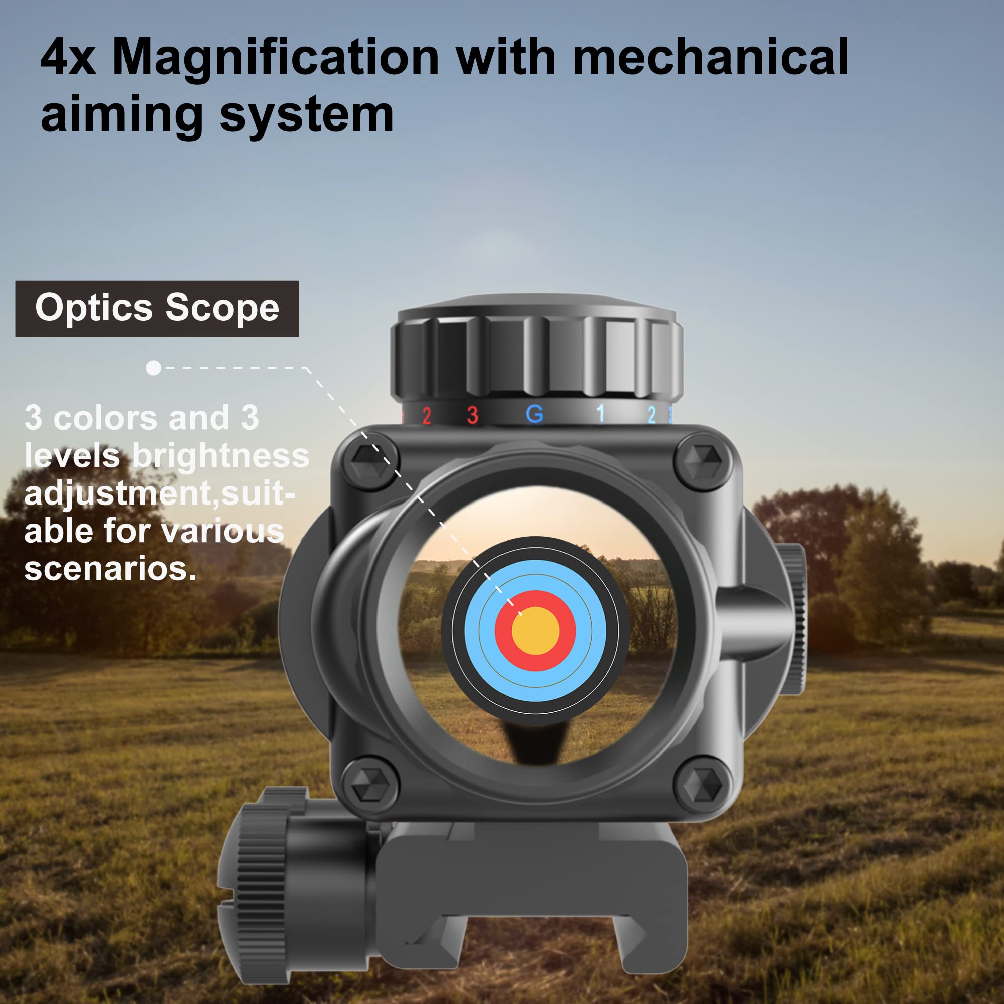 VICTOPTICS 4x32 Tactical Rifle Prism Scope, Red Green Blue Illumination, Fully Multi-Coated, Etched Chevron Reticle Hunting Guns Scope, 1/2 MOA Adjust, Build-in Picatinny Mount