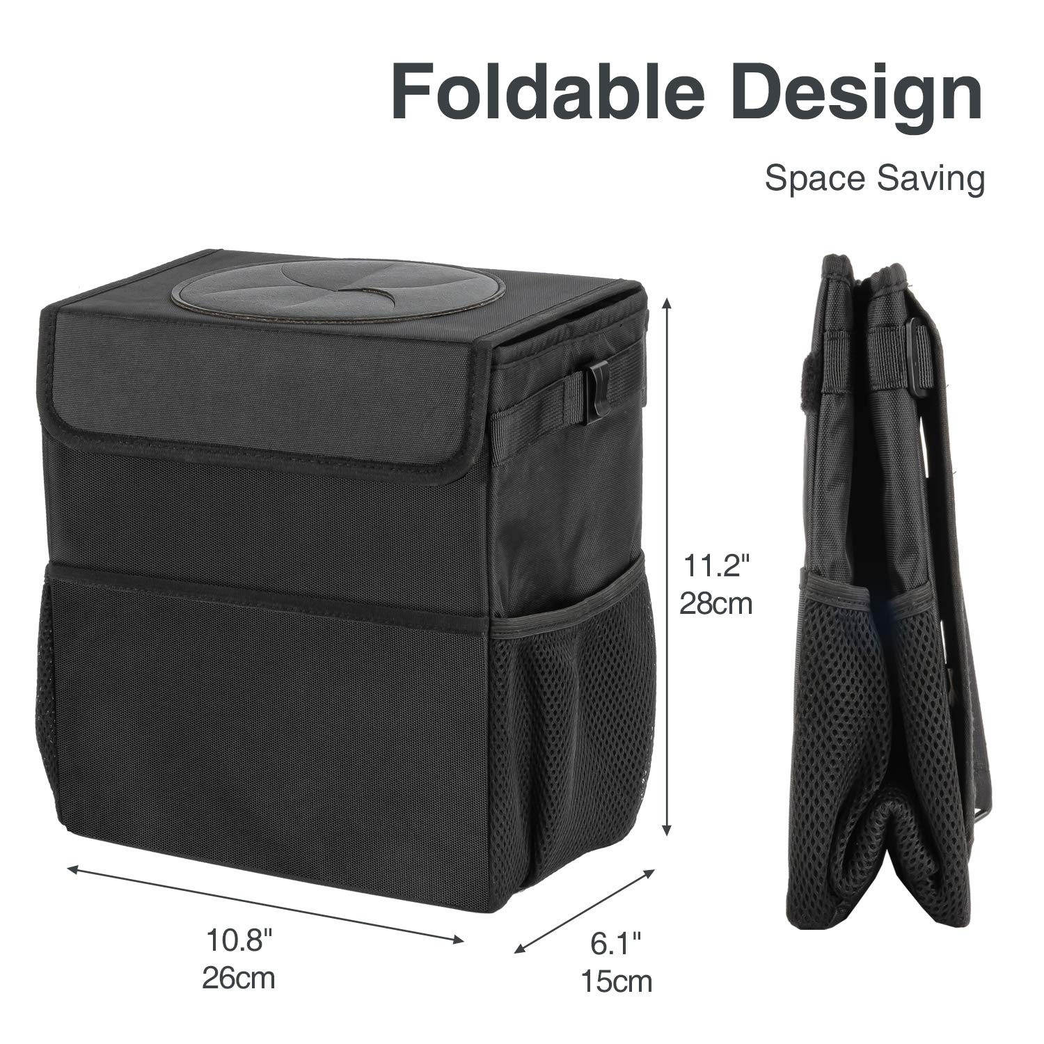 Ryhpez Car Trash Can with Lid - Car Trash Bag Hanging with Storage Pockets, Leak-Proof Collapsible Garbage Bin for Car(3.2 Gallon/12L)