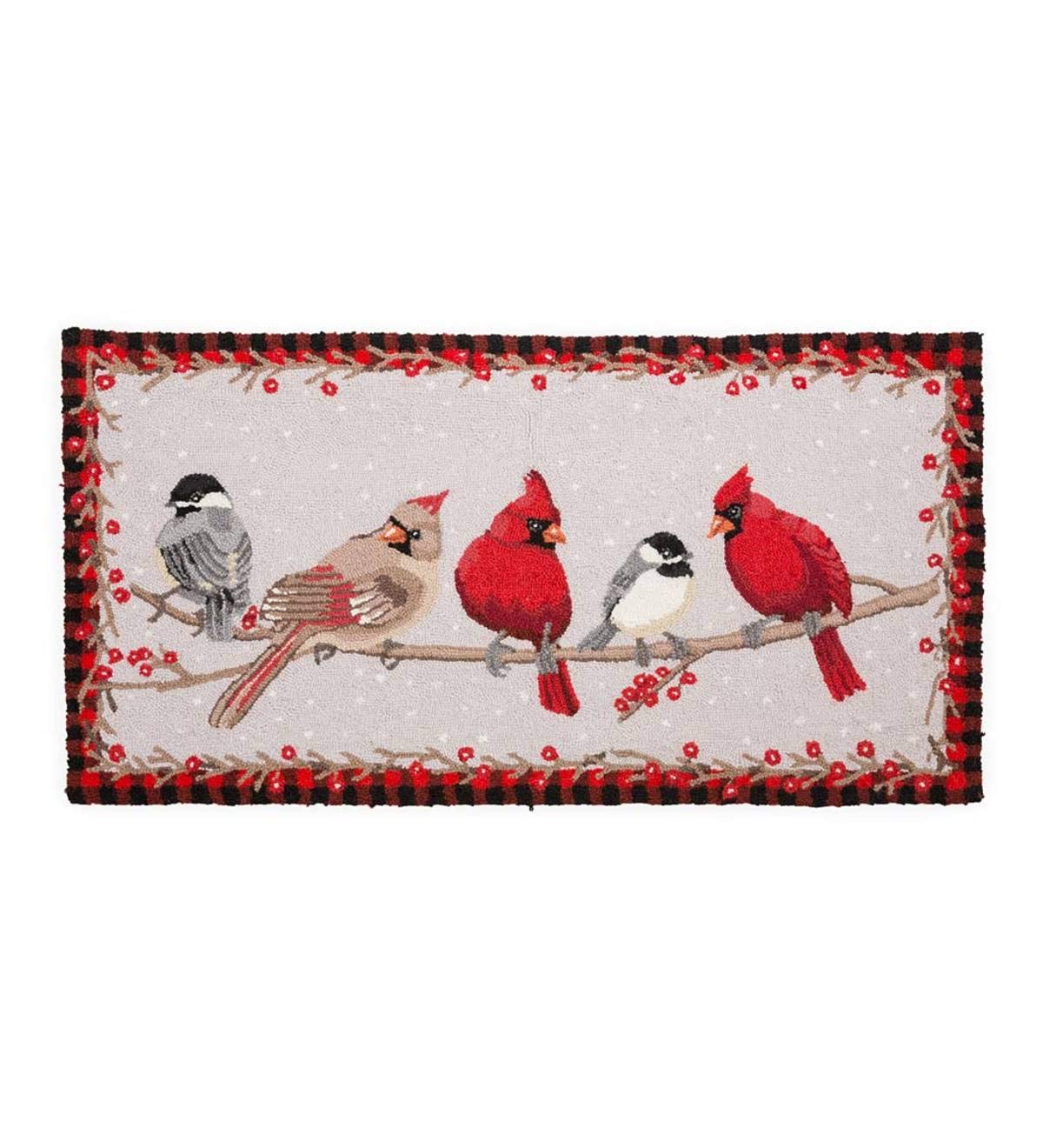Plow & Hearth Friends Gathering Winter Birds Hooked Wool Accent Rug