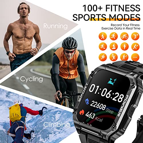 Military Smart Watch for Men with Compass, 1.95'' Rugged Tactical Smartwatch with Bluetooth Calling Message Reminder Heart Rate Sleep Monitor 100+ Sport Mode Big Battery Calculator for iPhone Android