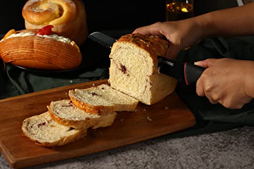 Sunmei Bread Knife-8 Inch Stainless Steel Serrated Knife, Serrated Bread Knife for Homemade Bread, With Non-slip Handle (Black)