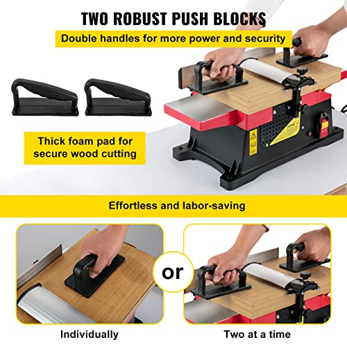 VEVOR Woodworking Benchtop Jointers 6inch with 1650W Motor,Heavy Duty Benchtop Planer Precise Cutterhead 2000rpm,2 Push Blocks Fence Depth Scale,Large Aluminum Work Table for Woodworking