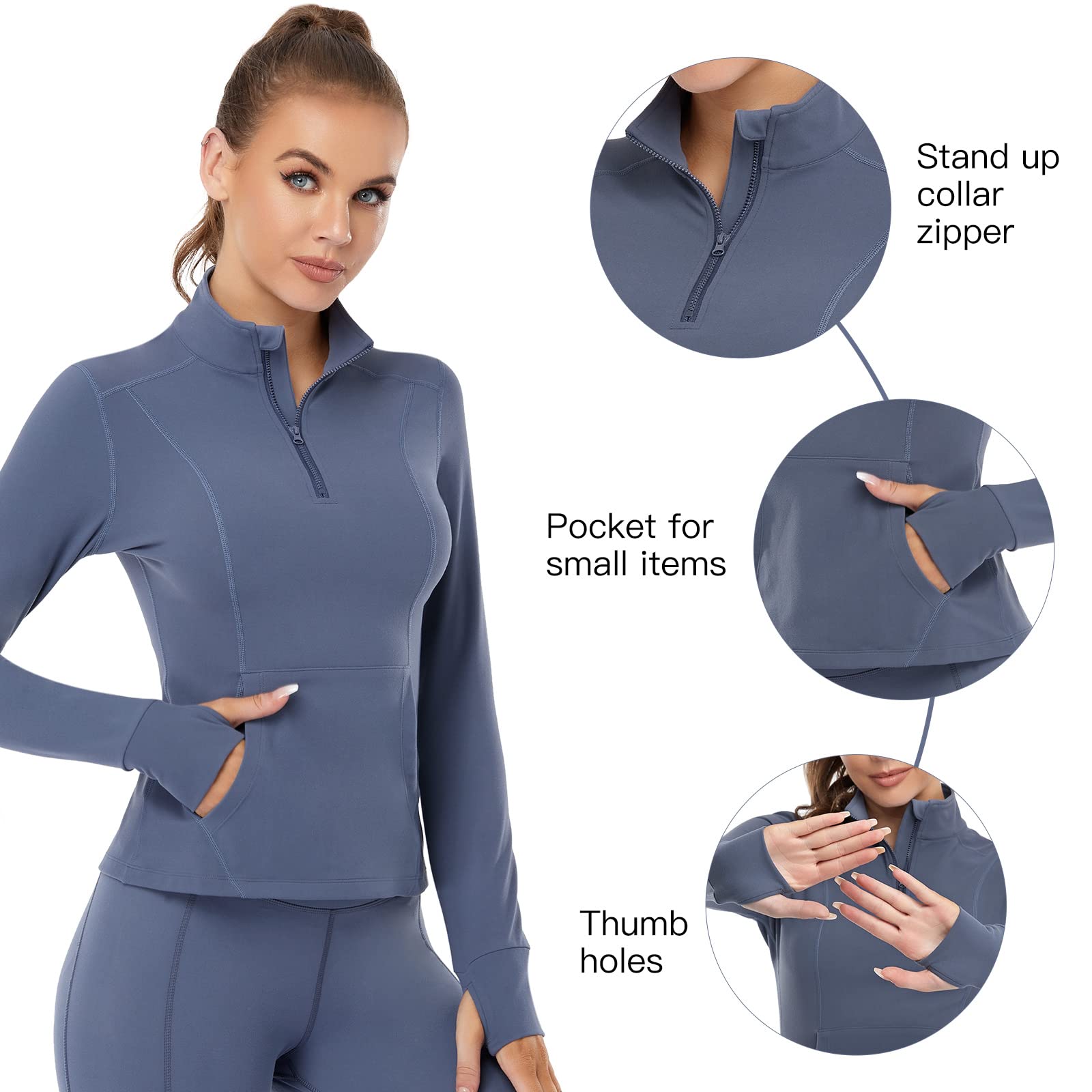 VUTRU Women's 1/4 Zip Pullover Microfleece Jackets Long Sleeve Mock Neck Sweatshirt Tops with Pockets for Running Hiking