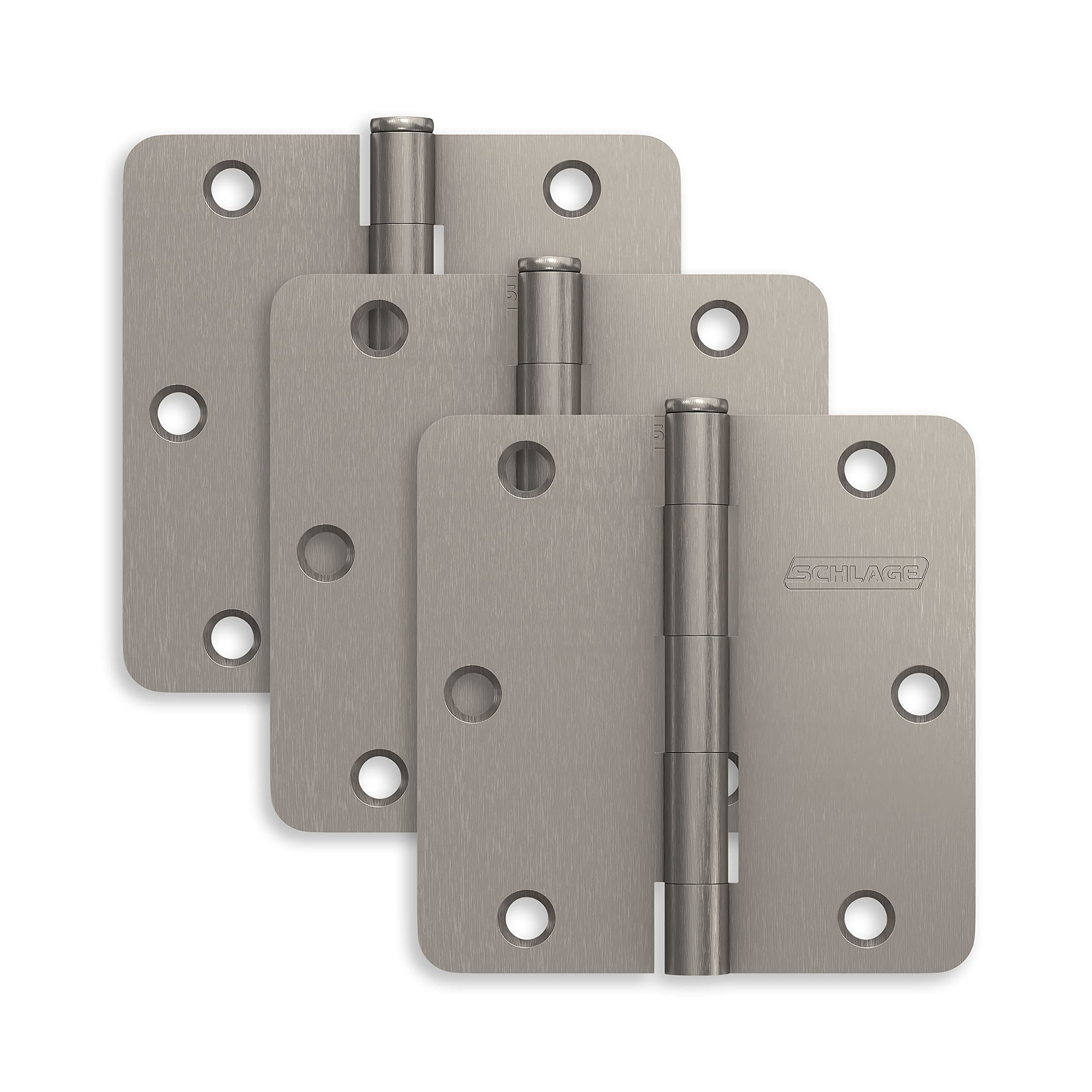 Schlage 3.5" Door Hinge with 5/8" Radius Round Corner in Satin Nickel (3-Pack)
