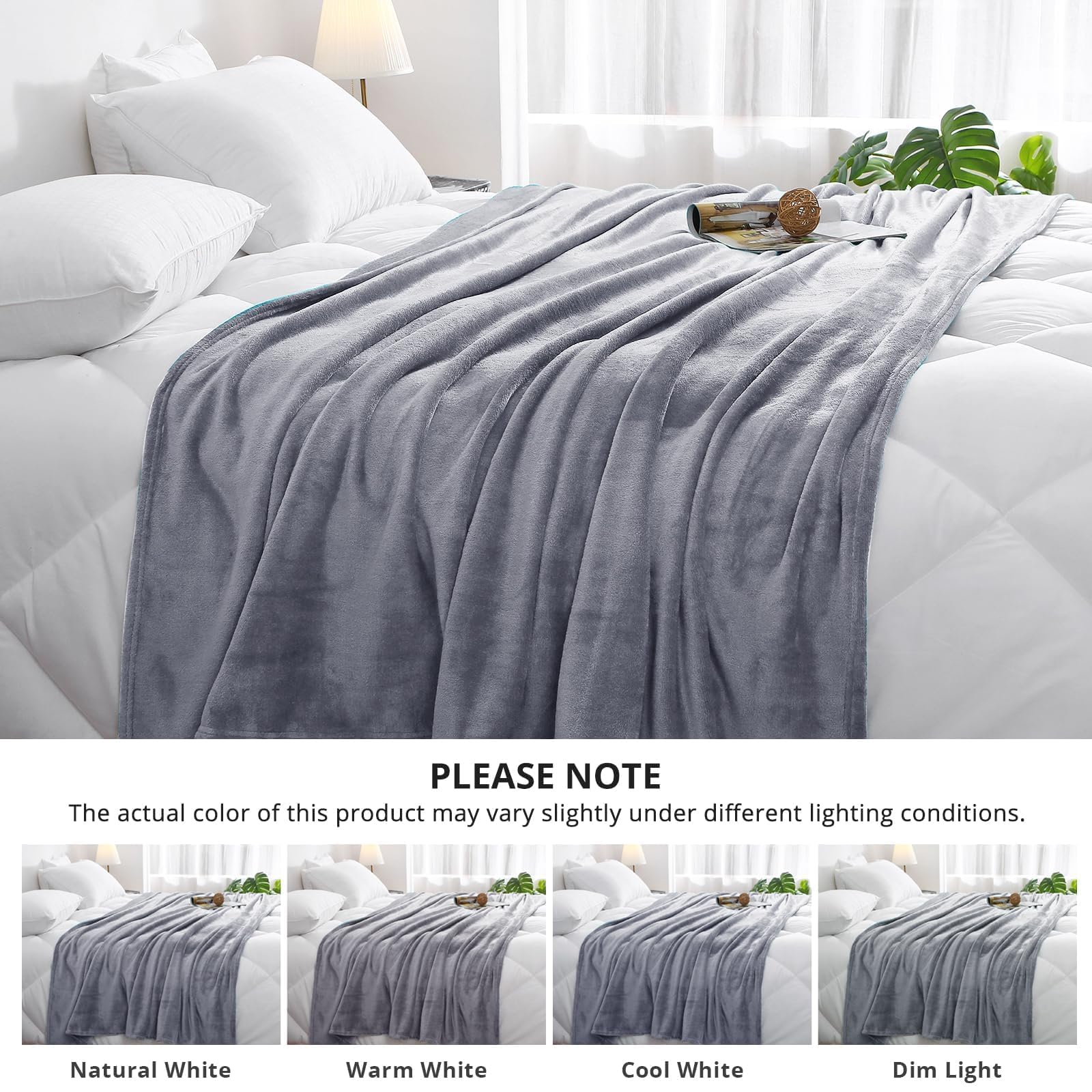 MUXHOMO Fleece Throw Blanket for Couch, Cozy Lightweight Flannel Blanket, Warm Fuzzy Blanket for Winter Bed Sofa Travel (Light Grey, 50" x 60")