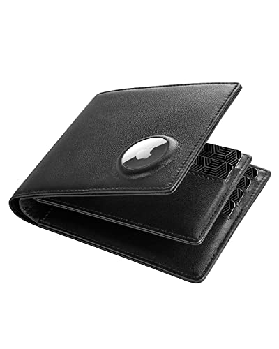 YESIIW Leather Wallet with Stealth Pocket | Top Grain Leather | Bifold,Triple Stack | RFID Blocking | 16-18 Card Capacity | Bill Divider | Zipper Coin Pocket | ID Window | Apple AirTag Holder (Black)