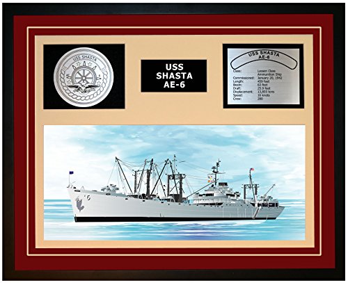Navy Emporium USS SHASTA AE 6 Framed Navy Ship Display Burgundy