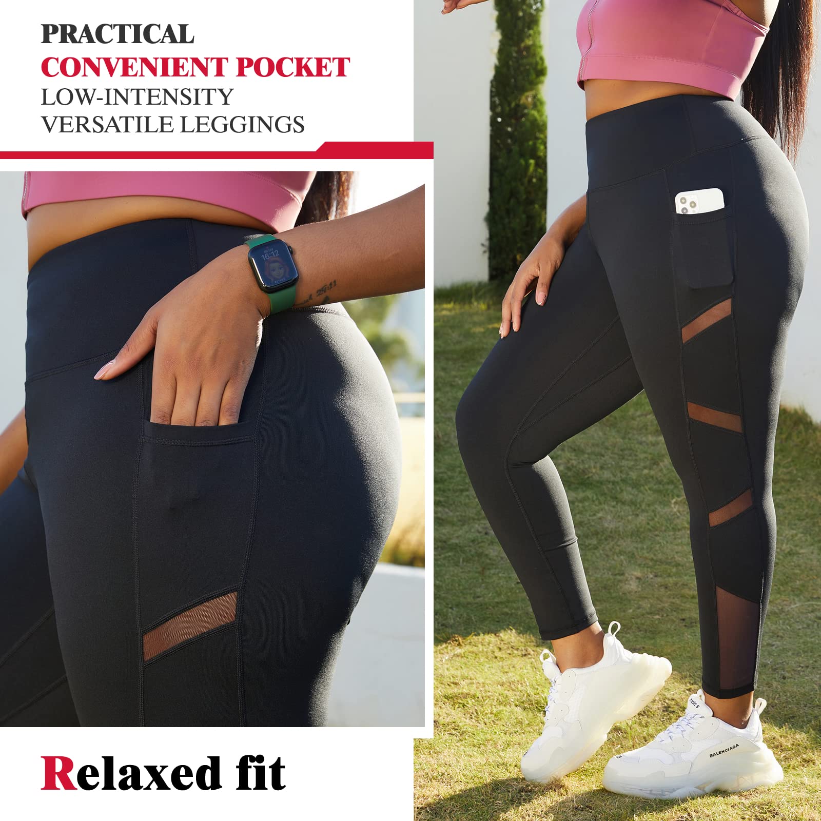 YOHOYOHA Women’s Yoga Pants Plus Size Breathable Mesh Splice Tummy Control Best Long Workout Fitness Pants for 4 Way Stretch