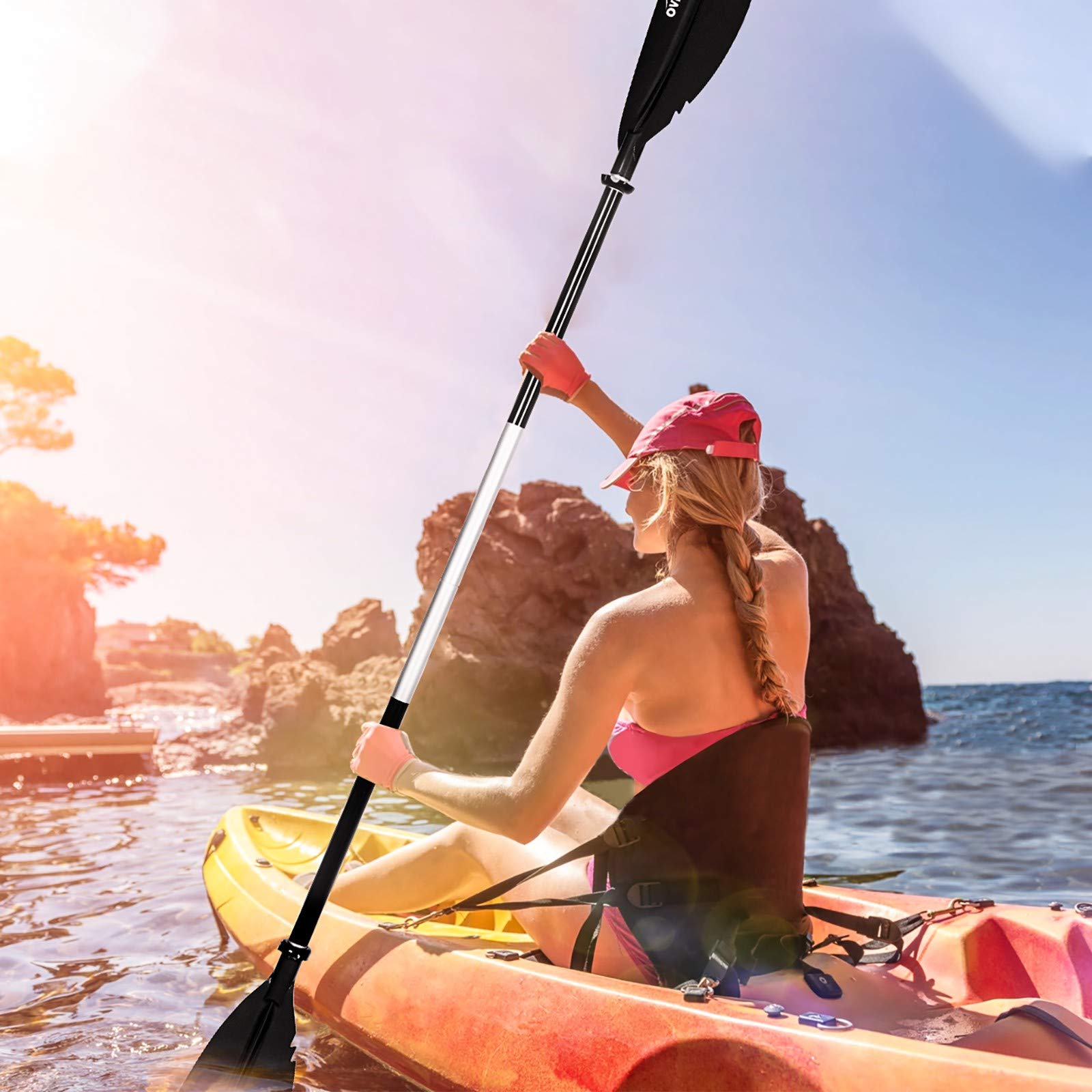 Overmont Kayak Paddle 230cm/90.5in Heavy Duty Aluminum Alloy Lightweight Boating Oar for Inflatable Kayaks with Paddle Leash