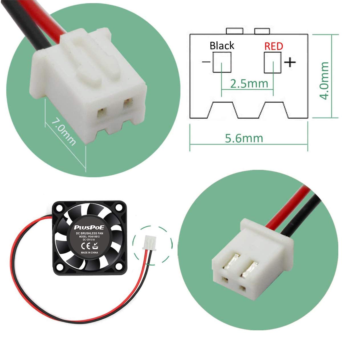 PLUSPOE 2-Pack 40mm x 10mm DC 12V Brushless Cooling Fan, Dual Ball Bearing for Computer case 3D Printer Humidifier and Other Small Appliances Series Repair Replacement
