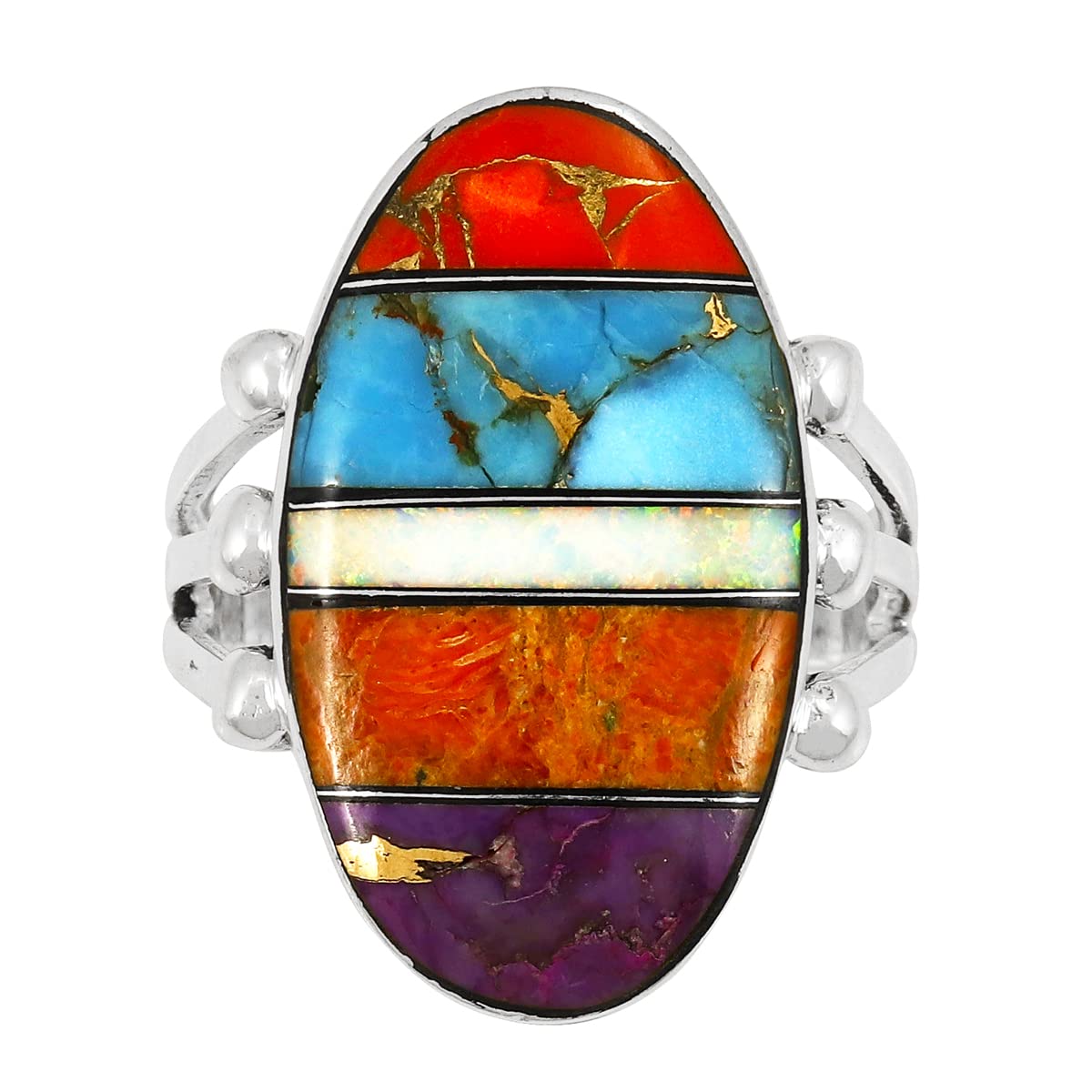 Turquoise Ring Sterling Silver 925 Genuine Gemstones Size 6 to 11 (Choose Color) (11)