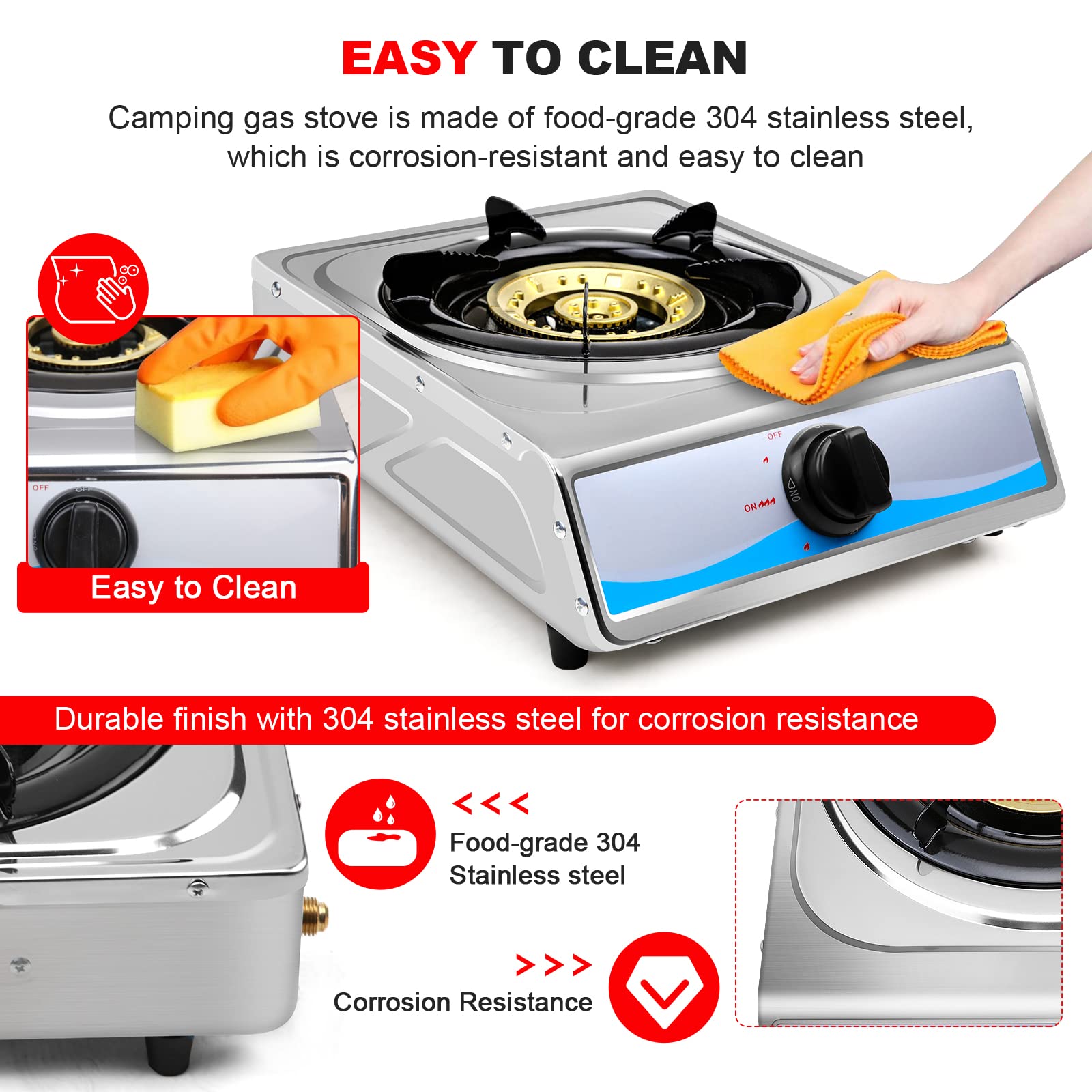 Propane Gas Cooktop,Single Burner Gas Stove Stainless Steel Portable Gas Stove,Auto Ignition Camping Single Burner LPGfor RV, Apartments, Outdoor