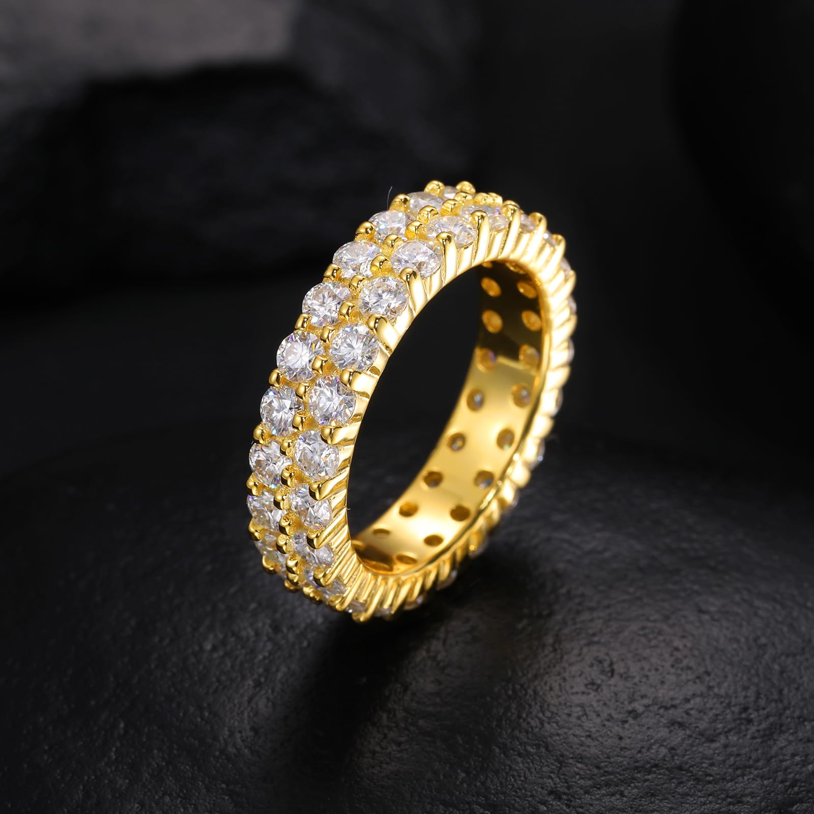 TUHE Moissanite Wedding Band Sterling Silver Wedding Band for Women 18K Gold Plated Half Eternity Stackable Ring for Women Lab Created Diamond Wedding Band for Her, Gemstone, Moissanite