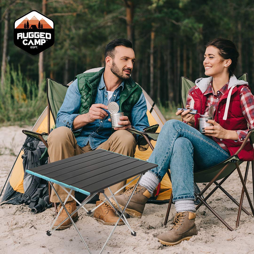 Rugged Camp Camping Mini Table - 3 Sizes - Table in A Bag - Backpack Table or Side Table - Easy to Clean Aluminum Top - Ideal for Outdoors, Camping, Backpacking, Beach, Picnics - Small